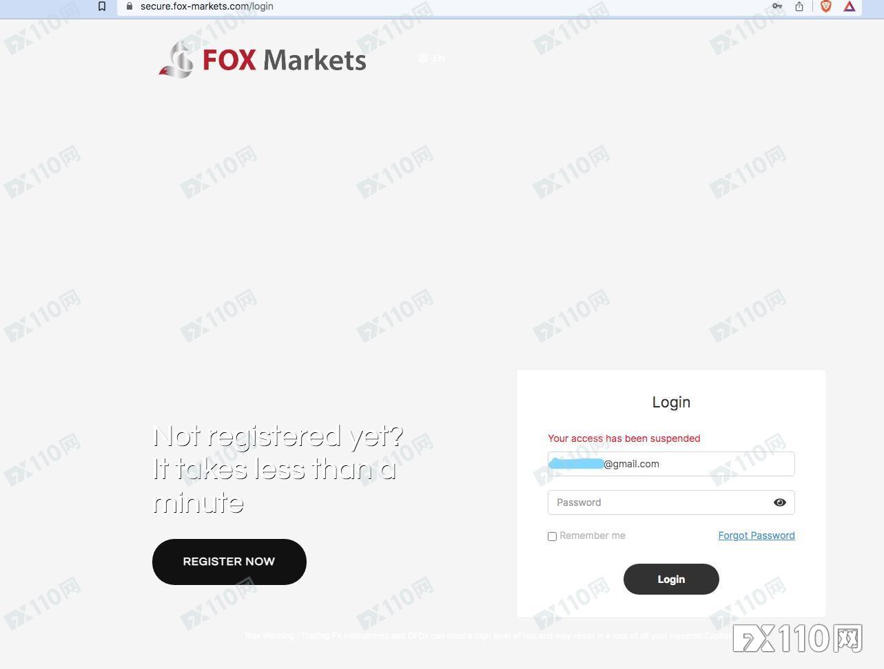 在Fox Markets平台交易數月後首次提現被封禁_外匯專題_FX110網
